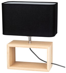 BRITOP Stolní lampa CADRE, 1xE27, v. 38 cm Barva stínidla: Černá látka, Barva podstavy: Dubové dřevo