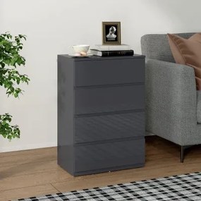 HOMCOM komoda se 4 zásuvkami, vysoce lesklý úložný nábytek, soft-close, 55 x 34 x 80 cm, šedá