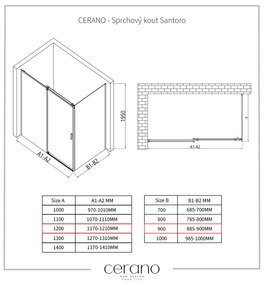 CERANO - Sprchový kout Santoro L/P - černá matná, grafitové sklo - 120x90 cm - posuvný
