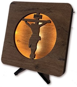 Li-Go "Ježíš na kříži s pulzujícím světlem" lampa 19x19cm provedení povrchu: dub světlý