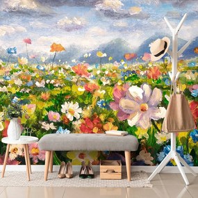 Samolepící tapeta olejomalba divoké květiny - 300x200 cm