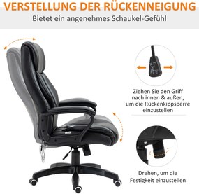 Masážní kancelářská židle Vinsetto v kůži, ergonomická výškově nastavitelná otočná židle, počítačová židle v černé barvě pro kancelář a domácí kancel…