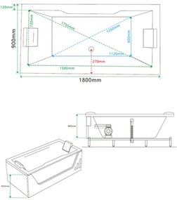 BPS-koupelny Hydromasážní vana HYD-SA944 180x90 s ohřevem vody