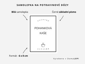 POHANKOVÁ KAŠE - omyvatelná samolepka na dózu, výběr rozměrů Ø 5 cm / 5 x 5 cm / 6 x 8 cm | DomaLEP tvar: OBDÉLNÍK, barva: BÍLÁ - ČERNÉ písmo, velikost: š. 6 cm x v. 8 cm - tučné písmo