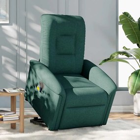 Elektrické zvedací masážní polohovací křeslo zelené textil 3303290