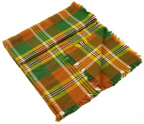 Vlněná deka Rodopa XVII - zelené a oranžové kostky