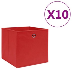 Úložné boxy 10 ks netkaná textilie 28 x 28 x 28 cm červené 325221