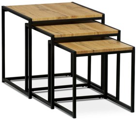 Set 3 ks odkládacích stolků AF-3003 OAK MDF dekor divoký dub, kov černý lak mat