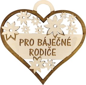 AMADEA Dřevěné srdce s textem "pro báječné rodiče", 7 cm, český výrobek