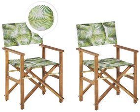 Sada 2 zahradních židlí a náhradních potahů světlé akáciové dřevo/motiv tropických listů CINE Beliani