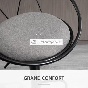 HOMCOM Sada 2 barových židlí v neo-retro designu s nastavitelným otočným kovovým podnožím, černá šedá len