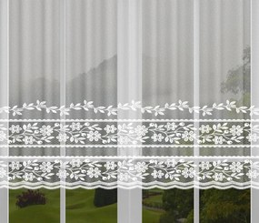 Buona Ventura žakárová záclona 606630/001, květinový vzor, bílá s bordurou, výška 120cm (v metráži)