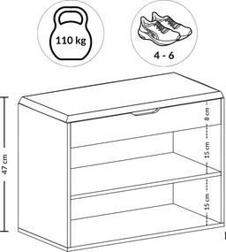 Botník bílý se sedákem LEVA, 60 x 30 x 47 cm - hnědý