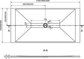 Mexen Toro, SMC obdélníková sprchová vanička 200 x 80 cm, černá matná, 43708020