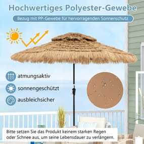 Costway Slunečník Hawaii slaměný 270 cm s LED solárním osvětlením a dvojitou