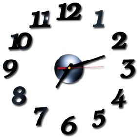 Nástěnné 3D hodiny - motiv klasické číselné Barva: Černá