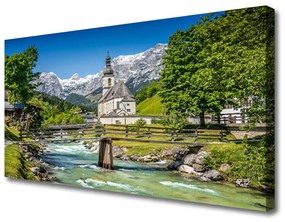 Obraz na plátně Kostel Most Jezero Příroda 125x50 cm
