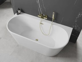 Mexen Oval+, volně stojící vana ke stěně 170 x 80 cm, bílá lesklá, zlatý lesklý přepad, 52681708000-50