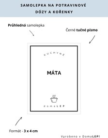 Samolepka na kořenky MÁTA průhledná 3 × 4 cm tučné písmo