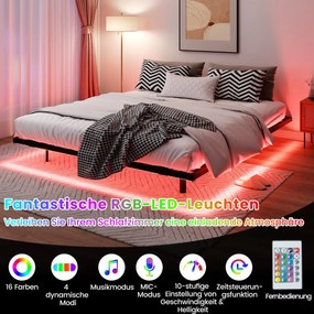 Costway Rám plovoucí postele Queen s LED světly moderní kovový rám