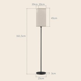 HOMCOM Moderní stojací lampa s textilním stínidlem a nožním vypínačem, pro obývací pokoj a ložnici, kov, černá