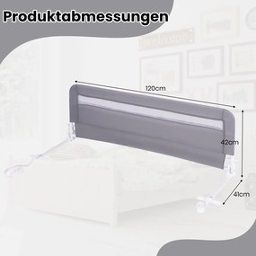 Costway Zábrana na postel pro batolata 120 cm skládací zábrana na dětskou – šedá