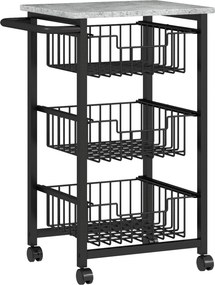 HOMCOM Kuchyňský vozík na zeleninu se 3 posuvnými koši a ocelovým rámem, pojízdný pomocný vozík do jídelny 49,5x31x69 cm Světle šedá