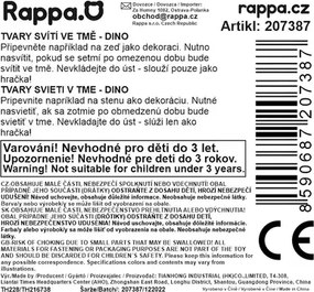 RAPPA Dekorace dinosauři svítící ve tmě / Samolepky na zeď