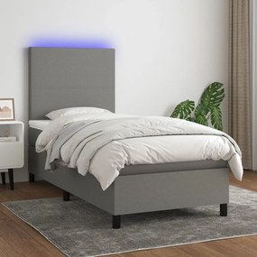 vidaXL Box spring postel s matrací a LED 90x190 cm textil [3134679] Barva: Tmavě šedá