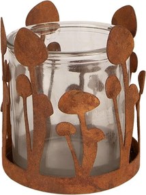 Rustikální rezavý svícen s houbičkami Mushroom Rust - Ø 9*10 cm