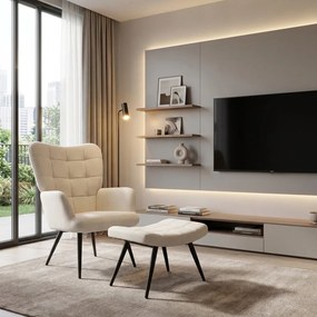 Relaxační křeslo ušák s podnožkou LUMEN - bílá Velvet látka