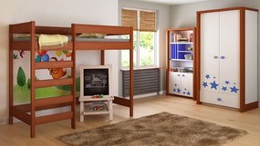 Dětská vyvýšená postel + matrace pěna-kokos - Hugo žebřík zepředu - 200x90cm - Palisandr