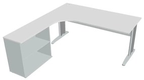 Sestava stolu a skříně pravá 180 cm - Hobis Cross CE 1800 H P Dekor stolové desky: bílá, Dekor lamino podnože: šedá, Barva nohou: Stříbrná
