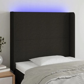 Čelo Postele S Led Černé Textil Černá 83 x 16 x 118/128 cm
