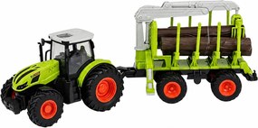 LEAN Toys Dálkově ovládaný traktor RC s lesním přívěsem a drapákem na dřevo v měřítku 1:24