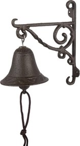 Hnědo černý litinový nástěnný závěsný zvonek - 14*11*18 cm