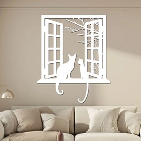 dřevo života Dřevěný nástěnný obraz Kočičí výhled Zvolte rozměr (cm): 49x60, Zvolte barvu dekoru: Bílá