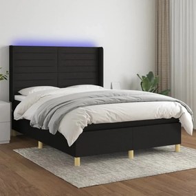 Box Spring Postel S Matrací A Led Černá Textil Černá vodorovné pruhy 140