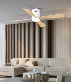 Zambelis Dřevěný ventilátor Kefalos s LED osvětlením Barva: Matná bílá - čepele z javorového dřeva/bílé čepele