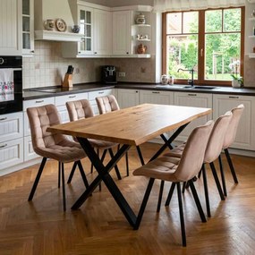 Vikio Jídelní set pro 6 osob 180x90 cm soft dub noha X béžová židle VJS238-6BE-S