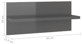 Nástěnné police 2 ks šedé s vysokým leskem 40 x 11,5 x 18 cm - Default Title