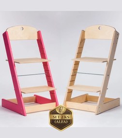 Lucas Wood Style - rostoucí židle ALFA III zvýhodněný set 2 ks - růžová + přírodní