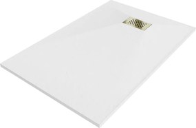 Mexen Hugo, obdélníková sprchová vanička SMC 130 x 80 cm, bílá, zlatá krytka, 42108013-G