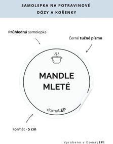 MANDLE PLÁTKY – průhledná samolepka na dózu, tučné písmo, 5 cm | DomaLEP