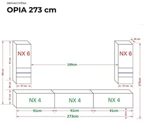 Ral Obývací stěna OPIA 10, 273 cm - Bílý lesk