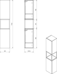 Sapho Sapho, SKARA skříňka 35x171x32cm, 2x dvířka, levá/pravá, černá mat/dub Collingwood, CG010-1919