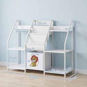 AIYAPLAY Montessori knihovna pro děti 3-8 let se 3 látkovými přihrádkami, dřevěnými vložkami a zásuvkou, bílá