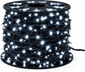 Easy Fix LED světelný řetěz, 100 m, venkovní ledově bílá s FLASH, 600 diod, černý kabel, IP67, cívka