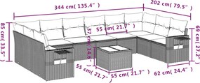 11dílná zahradní sedací souprava s poduškami šedá polyratan 3253019