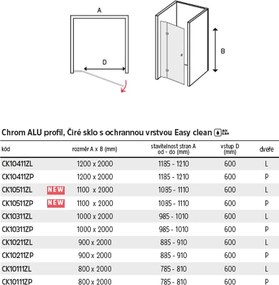 Mereo Mereo, Sprchové dveře, Novea, chrom ALU, sklo Čiré, levé provedení, CK10311ZL